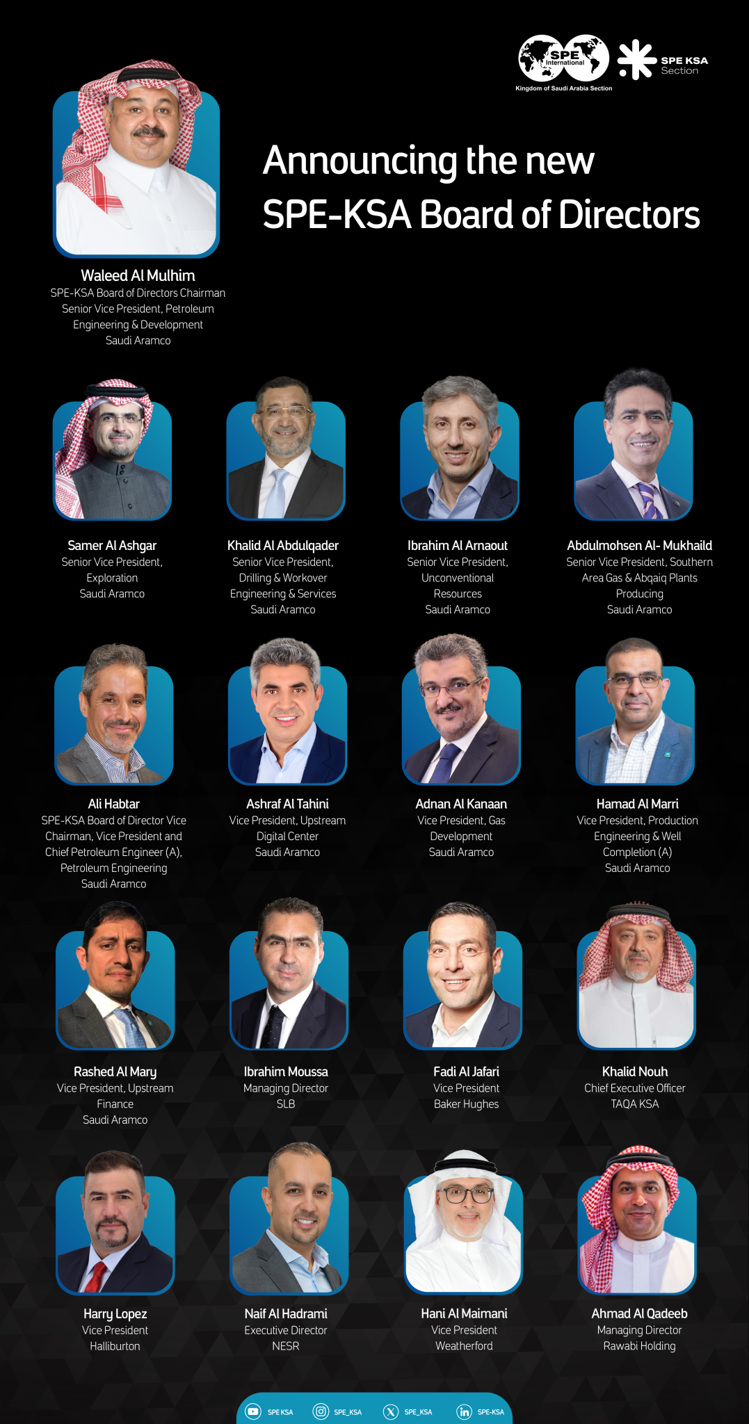 Announcing the New SPE-KSA Board of Directors – Society of Petroleum ...